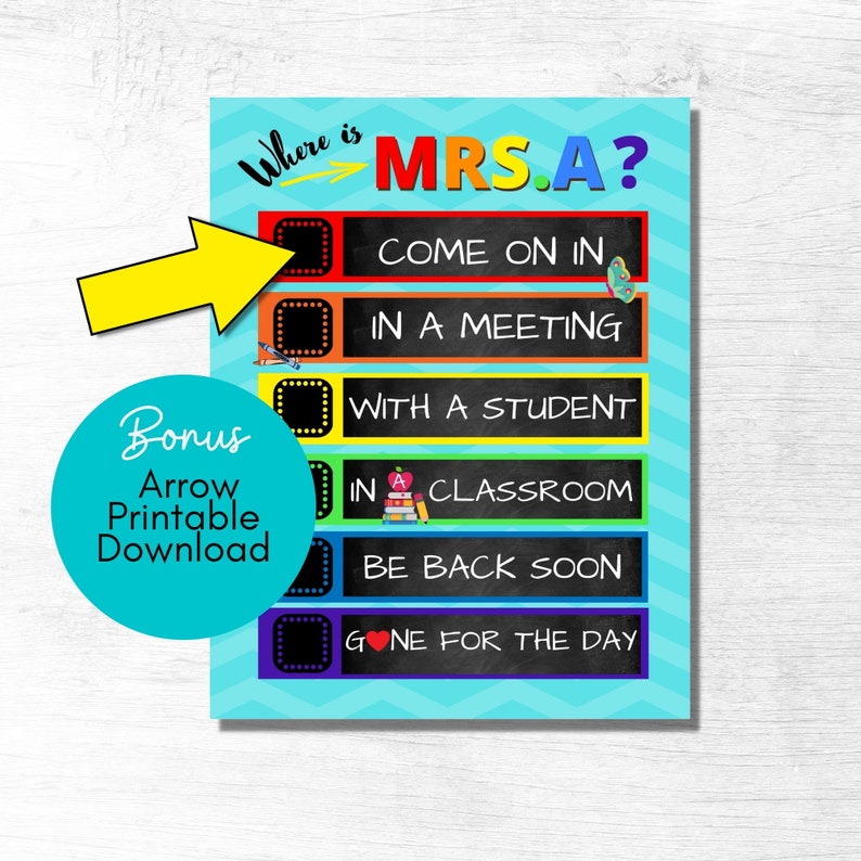Where is Mrs. A-Z Door Sign Editable Printable With Matching Arrows ...