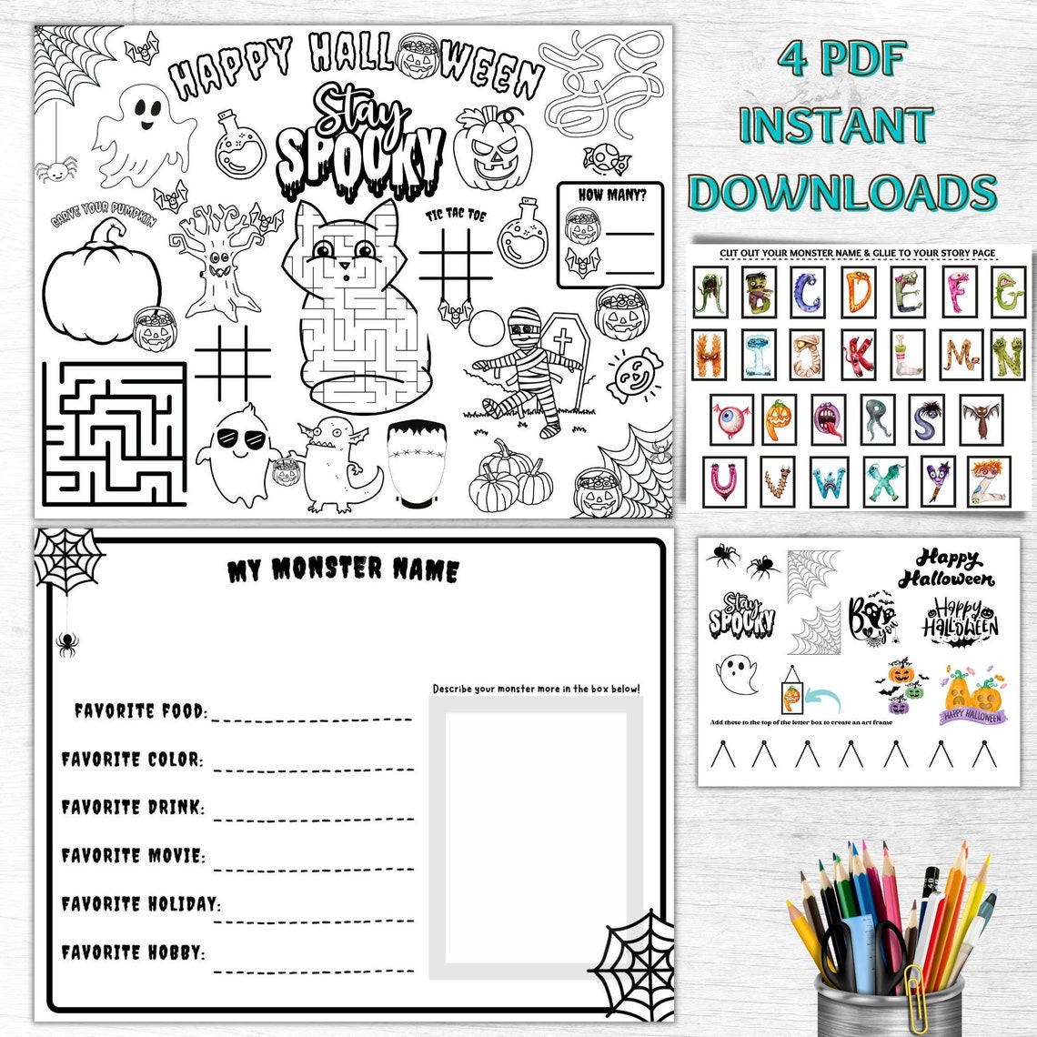Halloween Coloring Activity Printables Spooky Coloring - Etsy