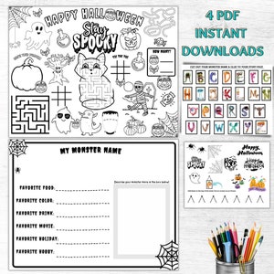 Halloween Coloring Activity Printables, Spooky Coloring Placemat ...