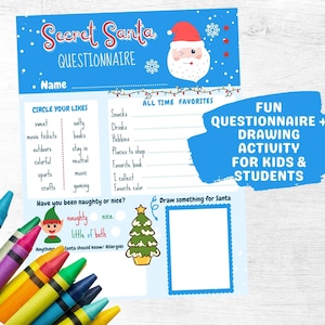 Secret Santa Questionnaire for Kids Printable, Christmas Gift Exchange ...