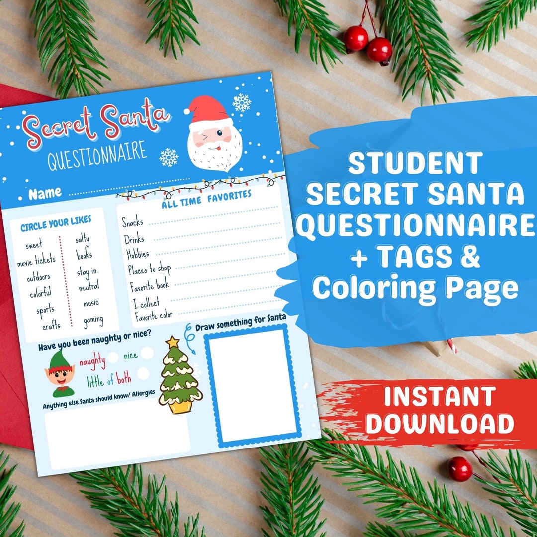 Secret Santa Questionnaire for Kids Printable, Christmas Gift Exchange ...