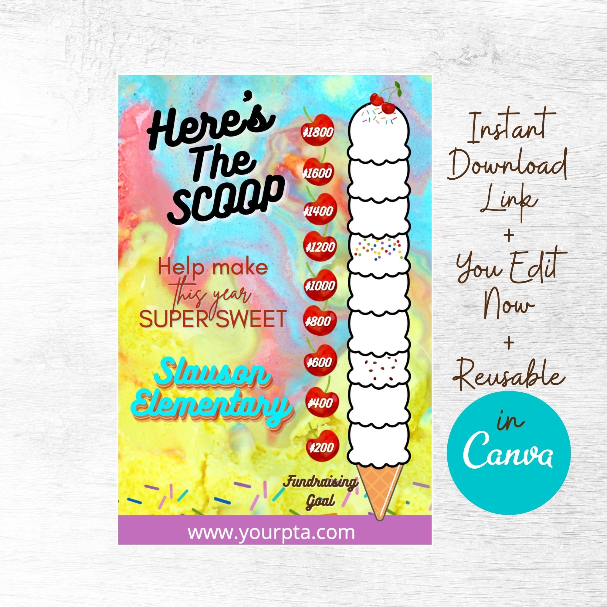 PTA PTO Membership Editable Poster, Ice Cream Thermometer Tracker ...