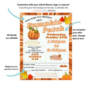 PTA PTO Pumpkin Patch Flyer Editable Form, Harvest Festival Theme Ready ...