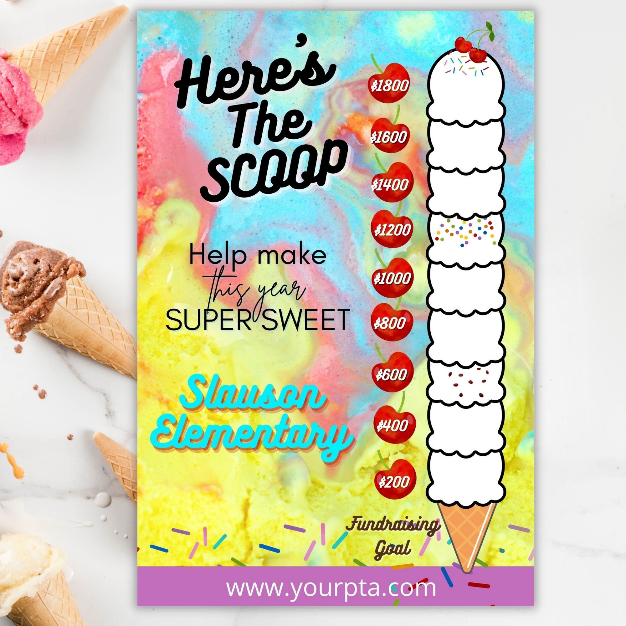 PTA PTO Membership Editable Poster, Ice Cream Thermometer Tracker ...