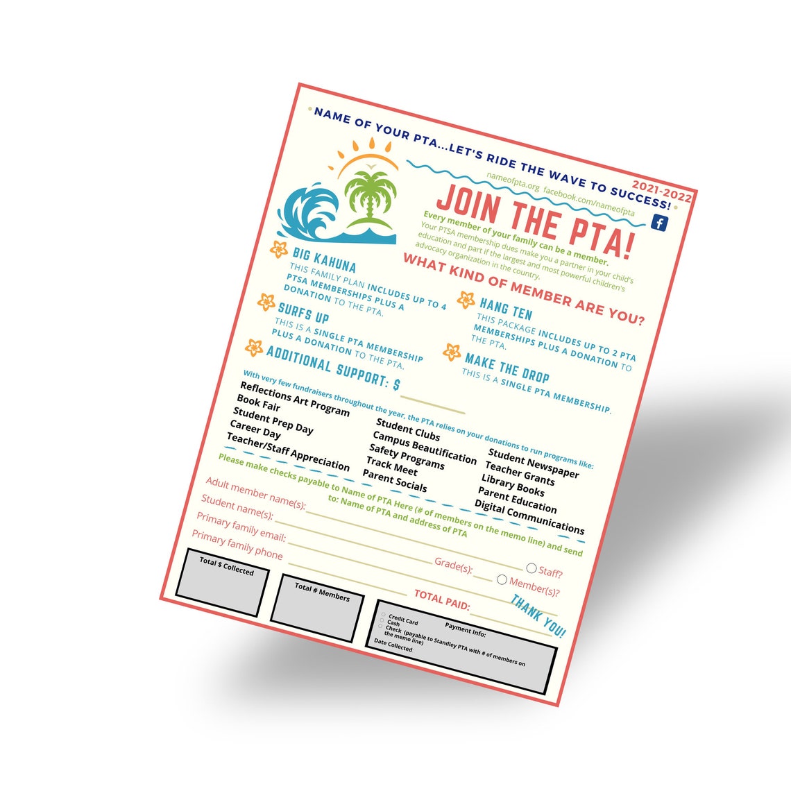 PTA PTO Membership Flyer Editable Form, Summer Success Theme Ready ...