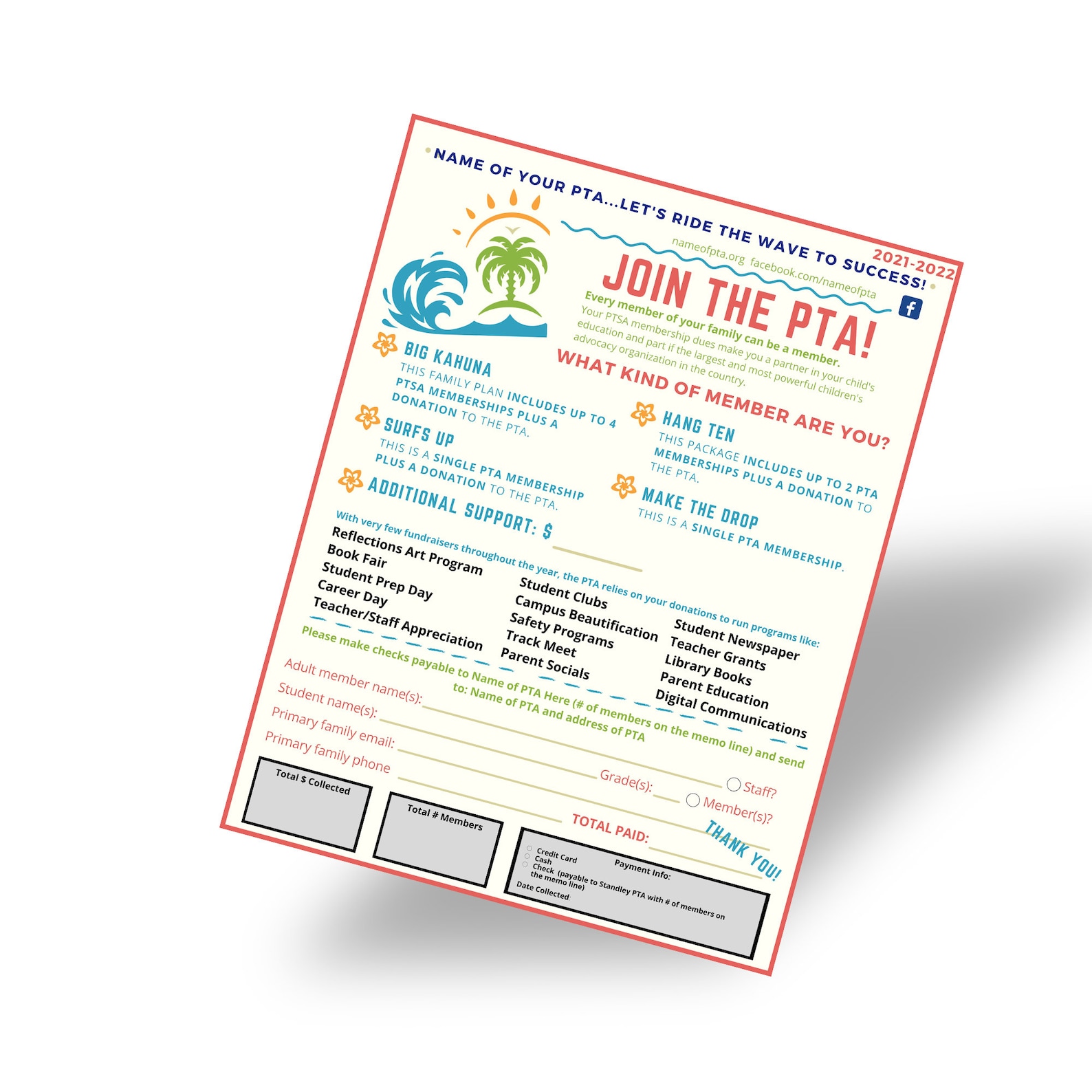 PTA PTO Membership Flyer Editable Form, Summer Success Theme Ready ...