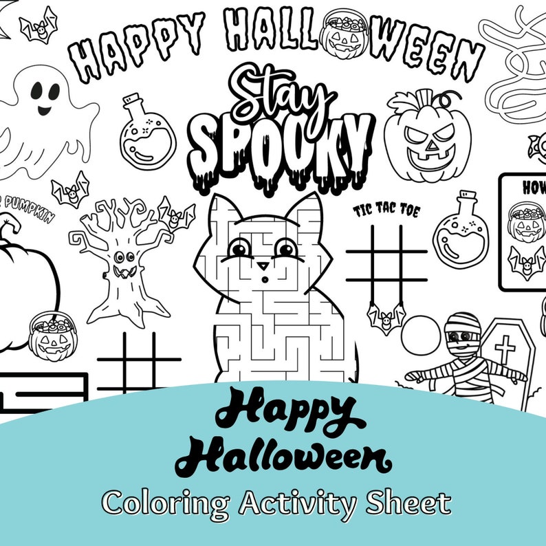 Halloween Coloring Activity Printables Spooky Coloring - Etsy