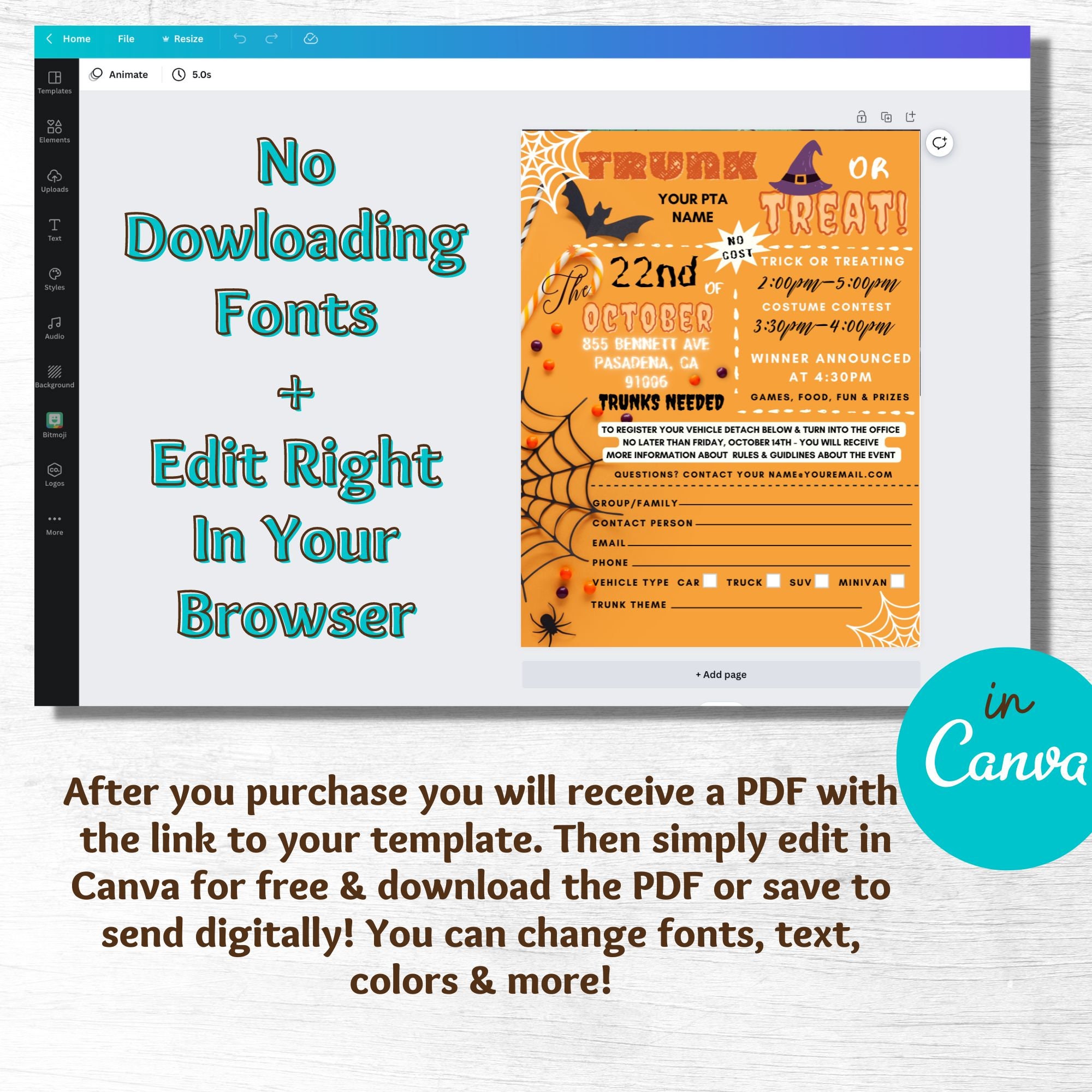 Trunk or Treat Flyer Template Tear off Form, Car Sign up Sheet, Event ...