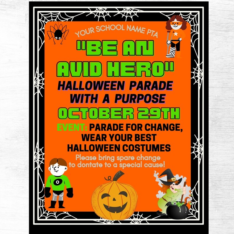 PTA PTO Halloween School Parade Flyer Editable Form, Parade With A ...