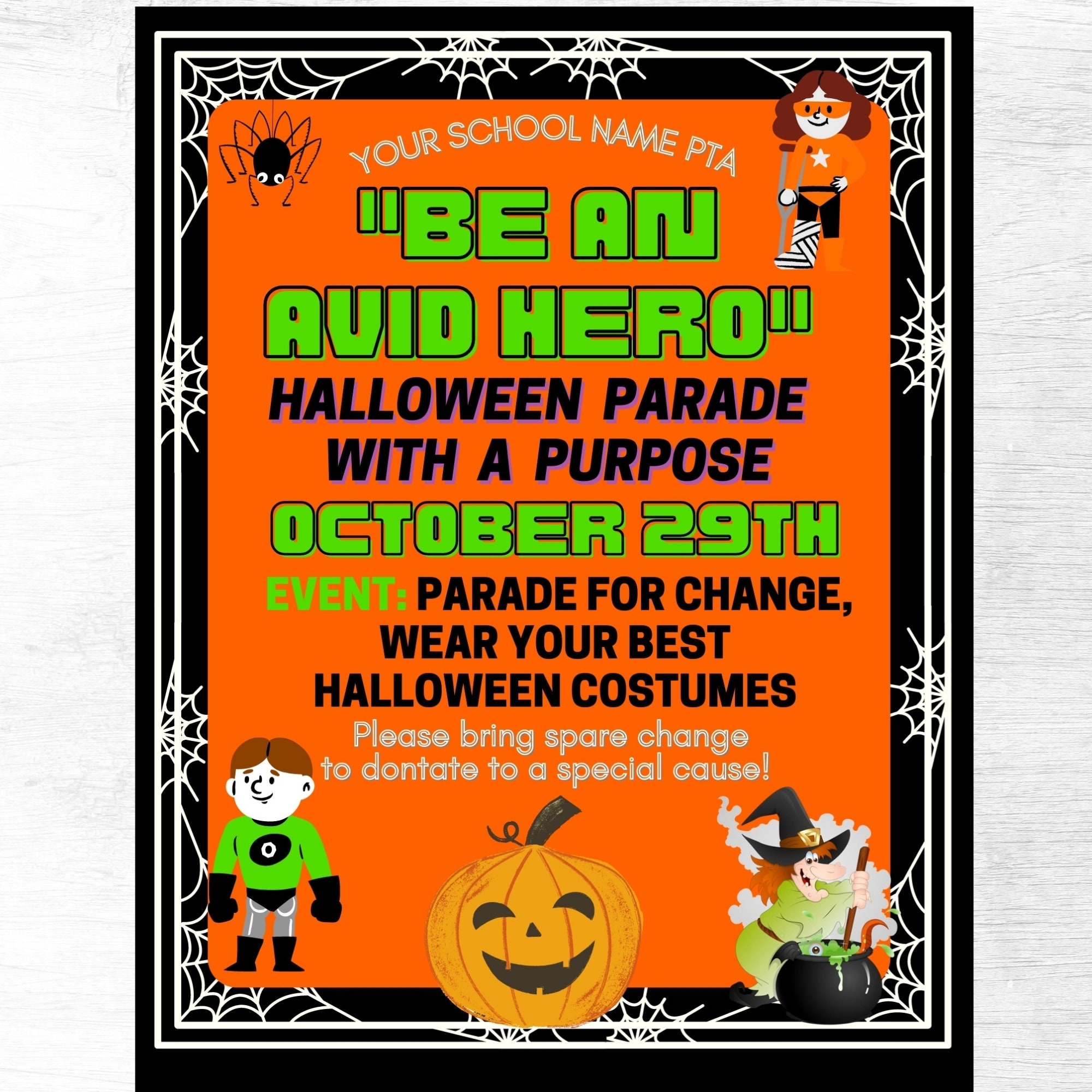 PTA PTO Halloween School Parade Flyer Editable Form, Parade With A ...