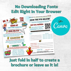 PTO Membership Flyer Editable PTA Form, Super Hero Theme Ready ...