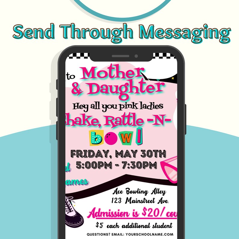 Mother Daughter Bowling PTA School Event Invitation Flyer, 50's Bowling ...