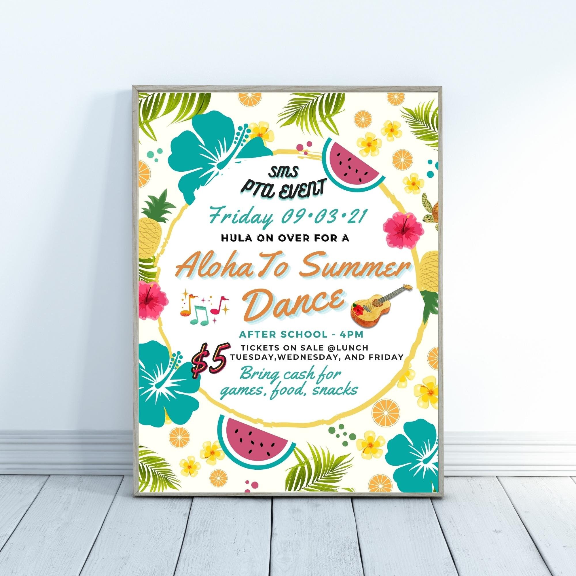 PTA PTO School Dance Flyer, Hawaiian Aloha Theme Ready, Printable ...