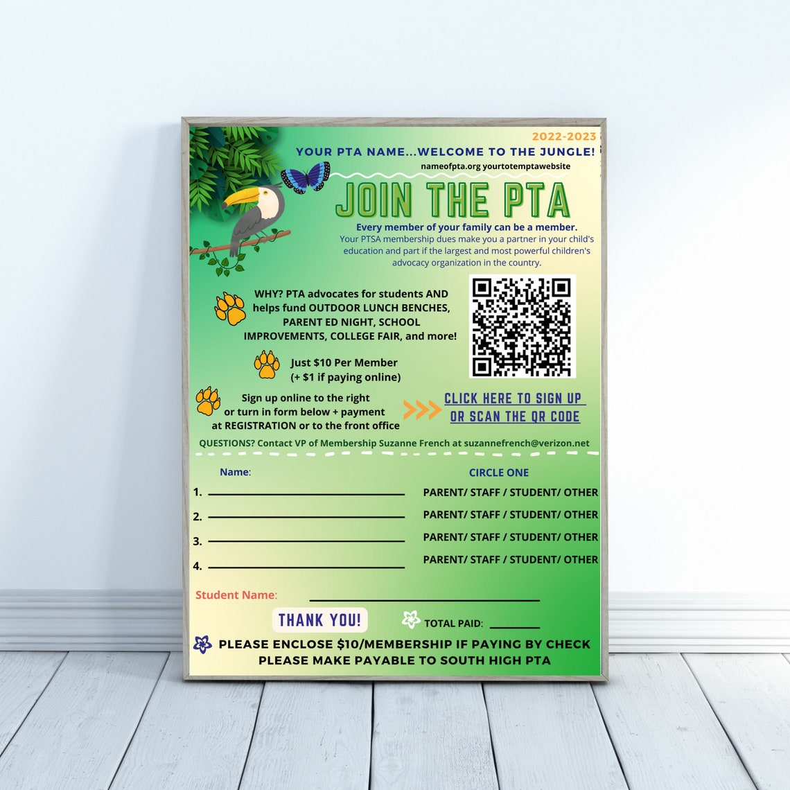 Safari Jungle Theme PTO Membership Flyer Editable PTA Form, Printable ...