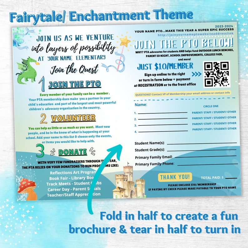 PTO Membership Flyer Editable PTA Form, Fairytale Story Enchantment ...