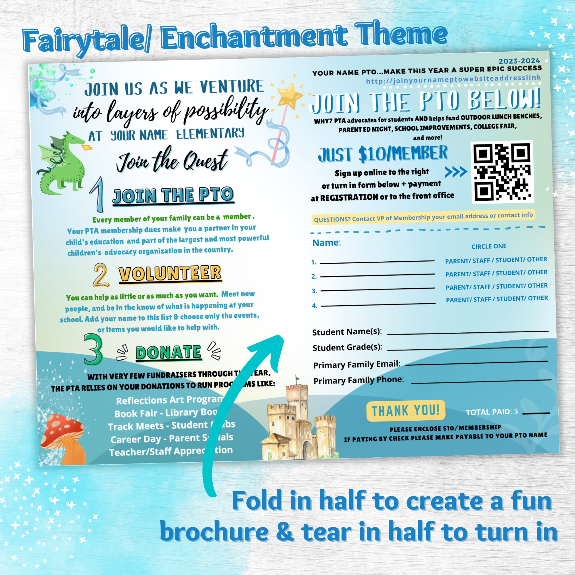PTO Membership Flyer Editable PTA Form, Fairytale Story Enchantment ...