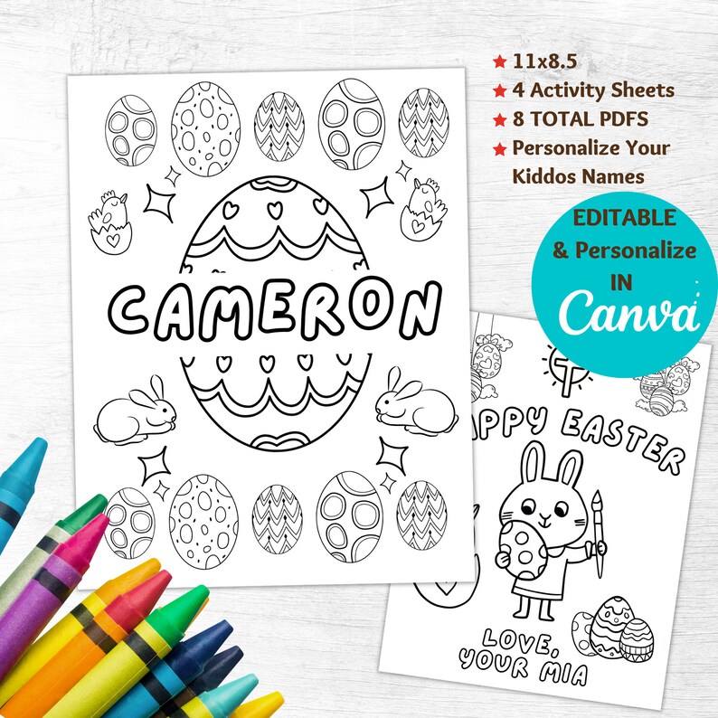 Personalized Kids Easter Coloring Pages, Children's Coloring Pages for ...