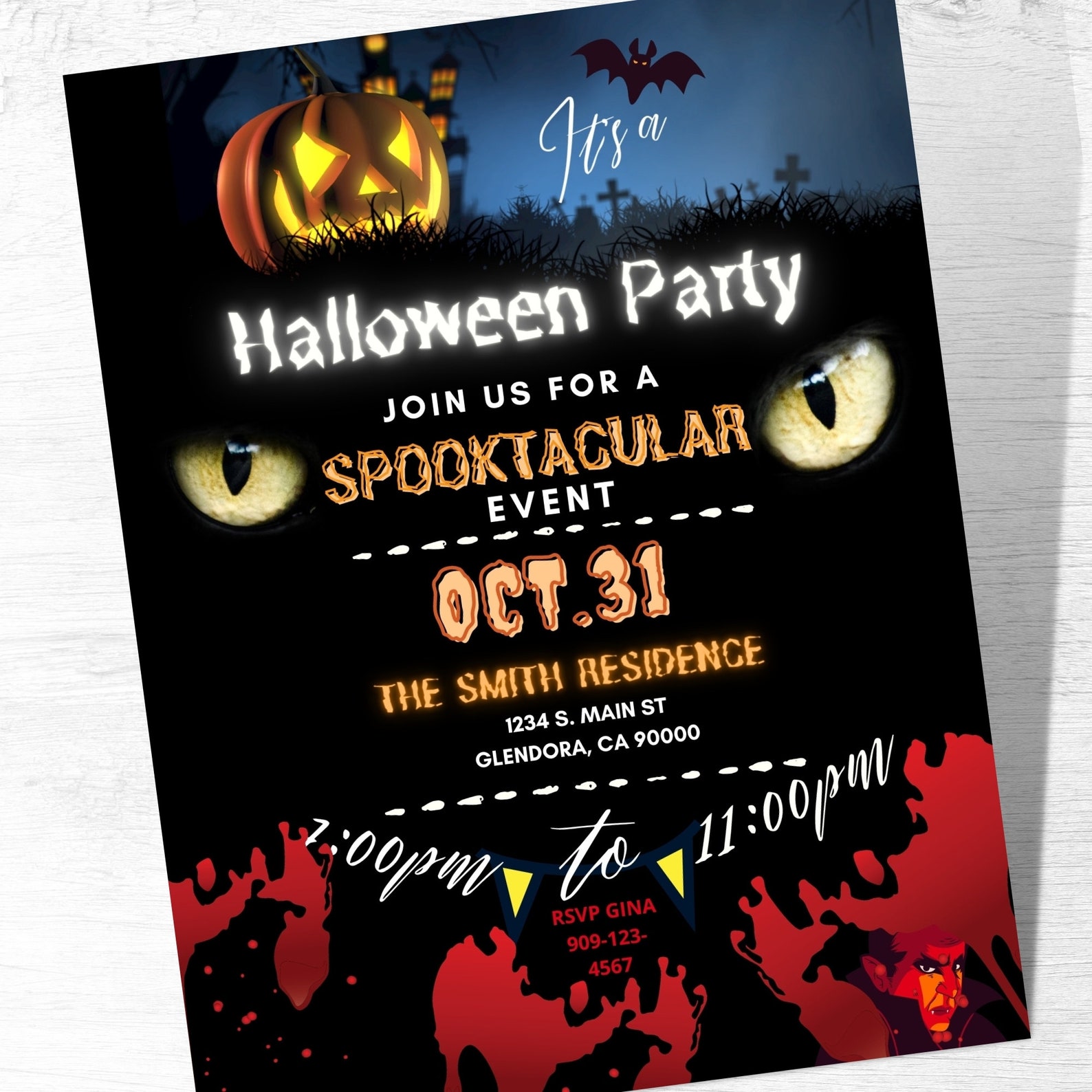 Editable Scary Halloween Party Invitation, Digital Spootacular Party ...