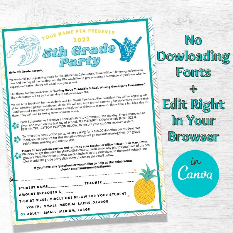 PTA PTO 5th Grade Celebration Graduation Event, Theme Aloha Ready ...