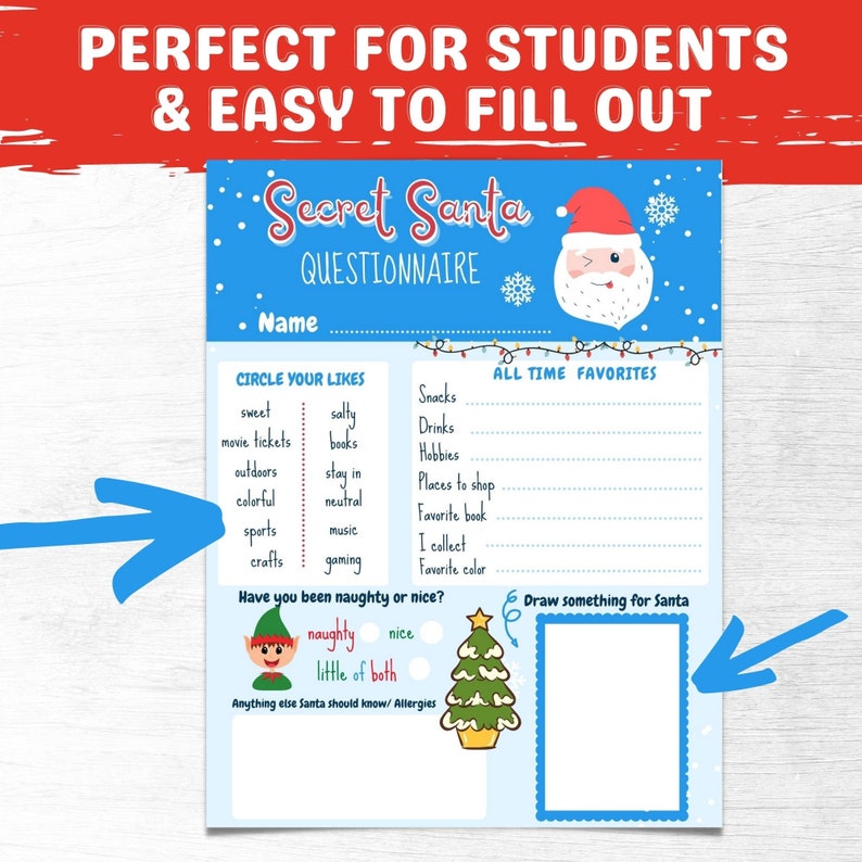 Secret Santa Questionnaire for Kids Printable, Christmas Gift Exchange ...