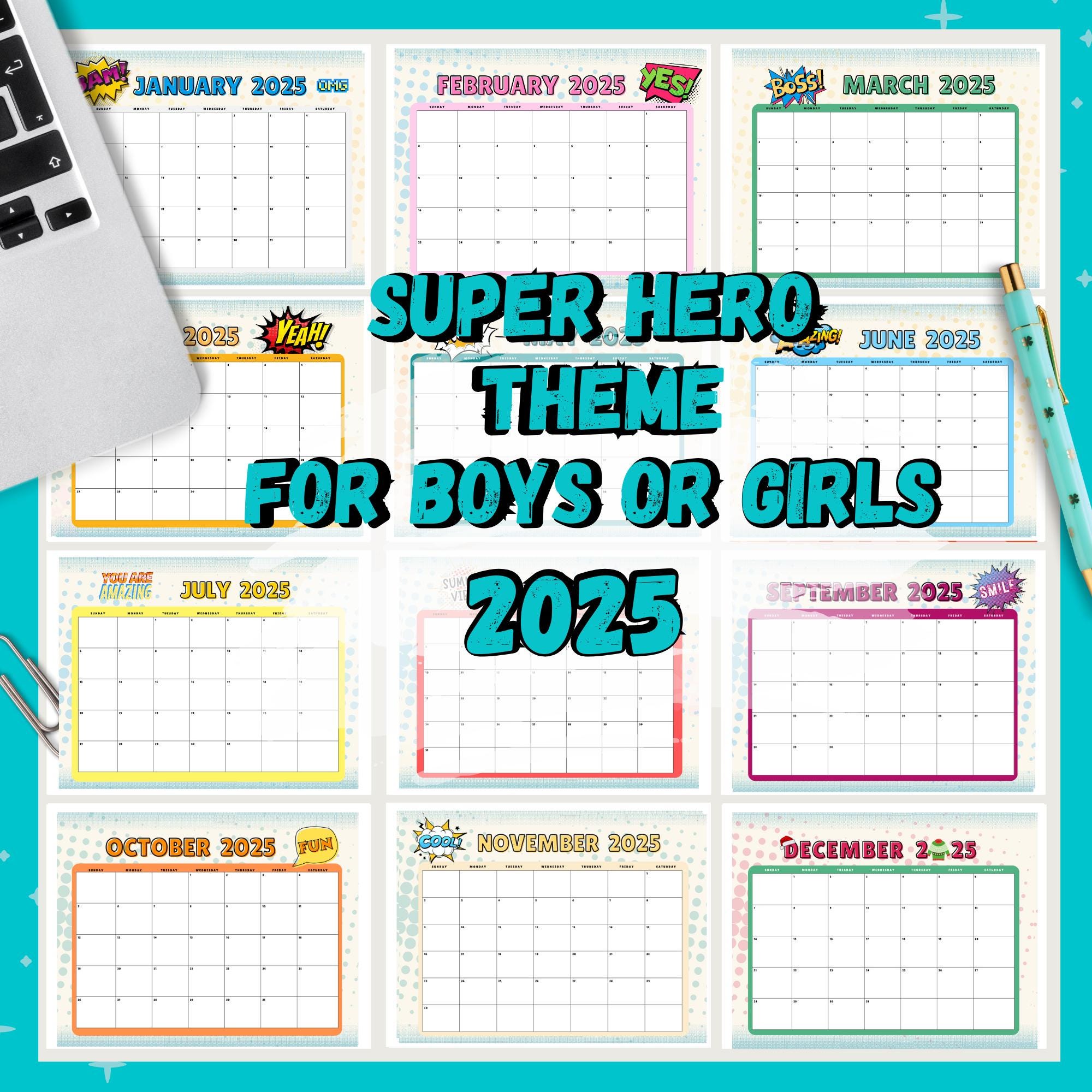 2025 Kids Calendar Printable, Personalized Monthly Activity Class ...