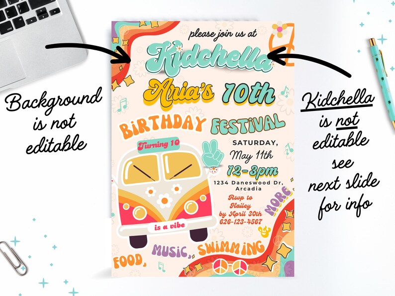 Editable Any Age Retro Groovy Peace Festival Birthday Invitation, Peace ...