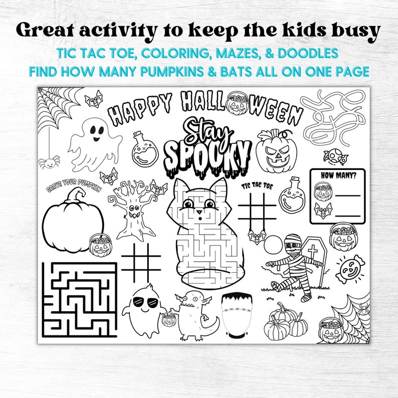 Halloween Coloring Activity Printables, Spooky Coloring Placemat ...