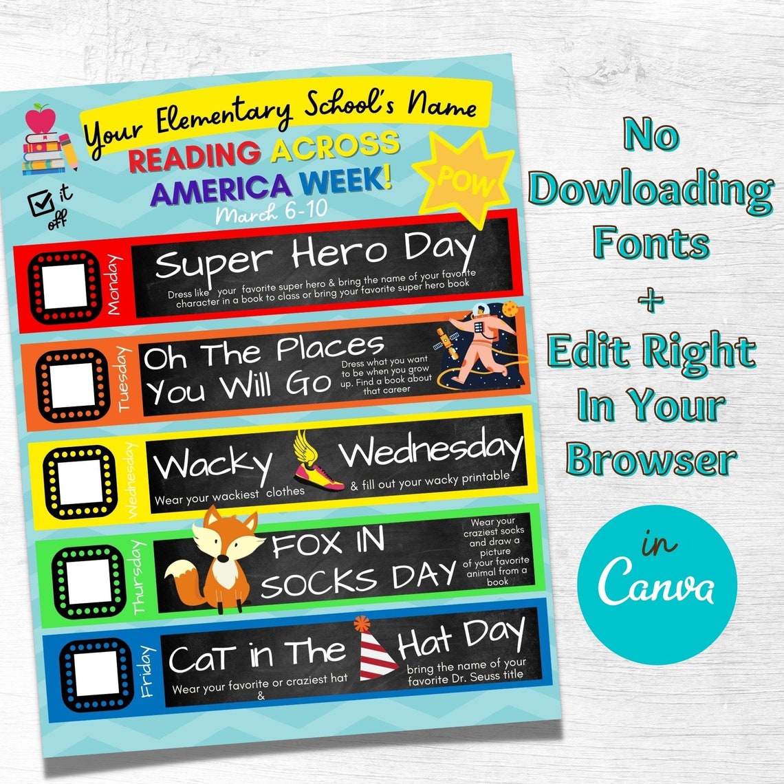 Reading Across America School Spirit Week Activities, Itinerary ...