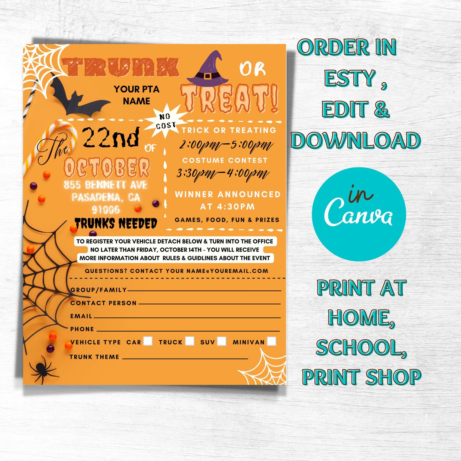 Trunk or Treat Flyer Template Tear off Form, Car Sign up Sheet, Event ...
