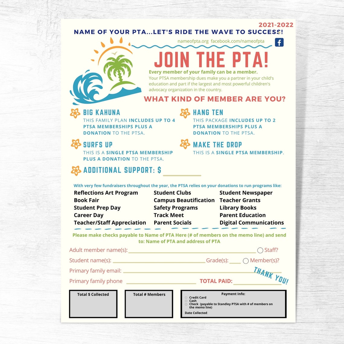 PTA PTO Membership Flyer Editable Form, Summer Success Theme Ready ...