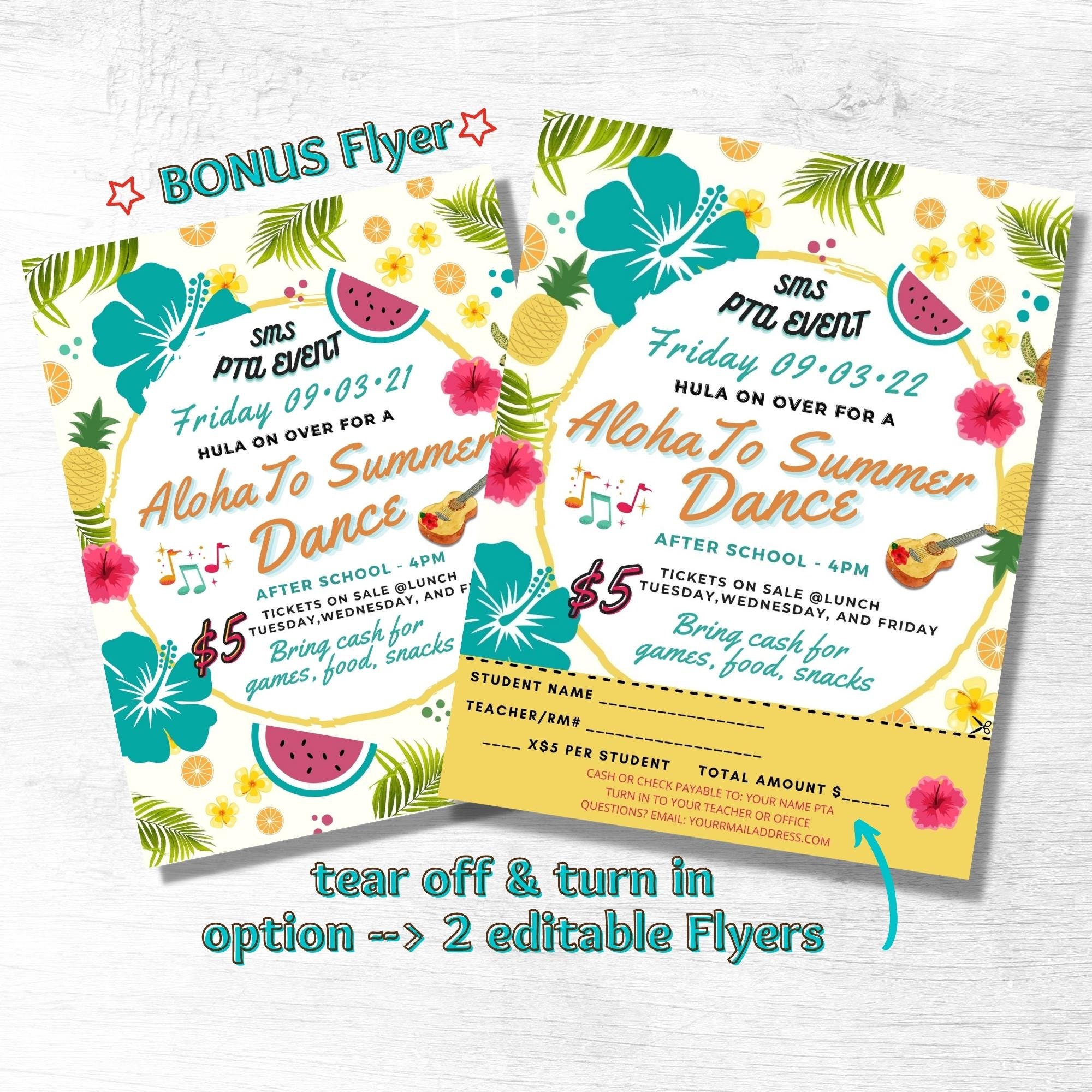 PTA PTO School Dance Flyer, Hawaiian Aloha Theme Ready, Printable ...