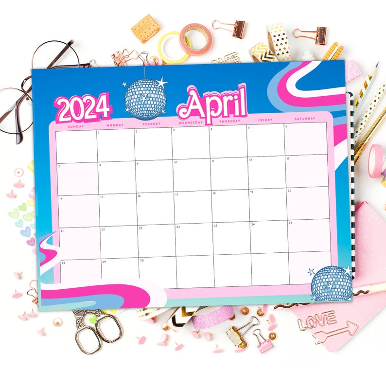 2024 Printable Pink Disco Monthly Calendar Bundle Wall - Etsy