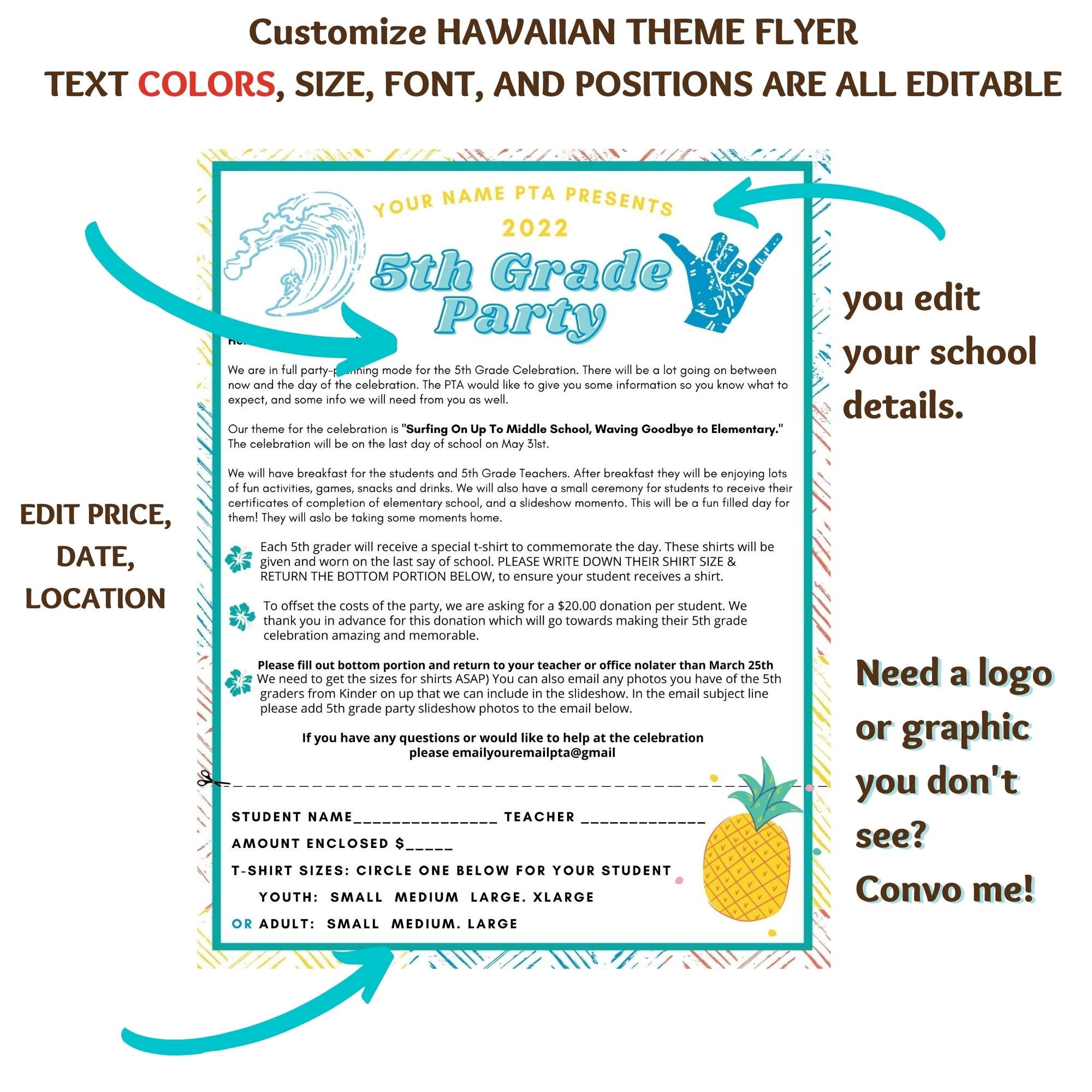 PTA PTO 5th Grade Celebration Graduation Event, Theme Aloha Ready ...