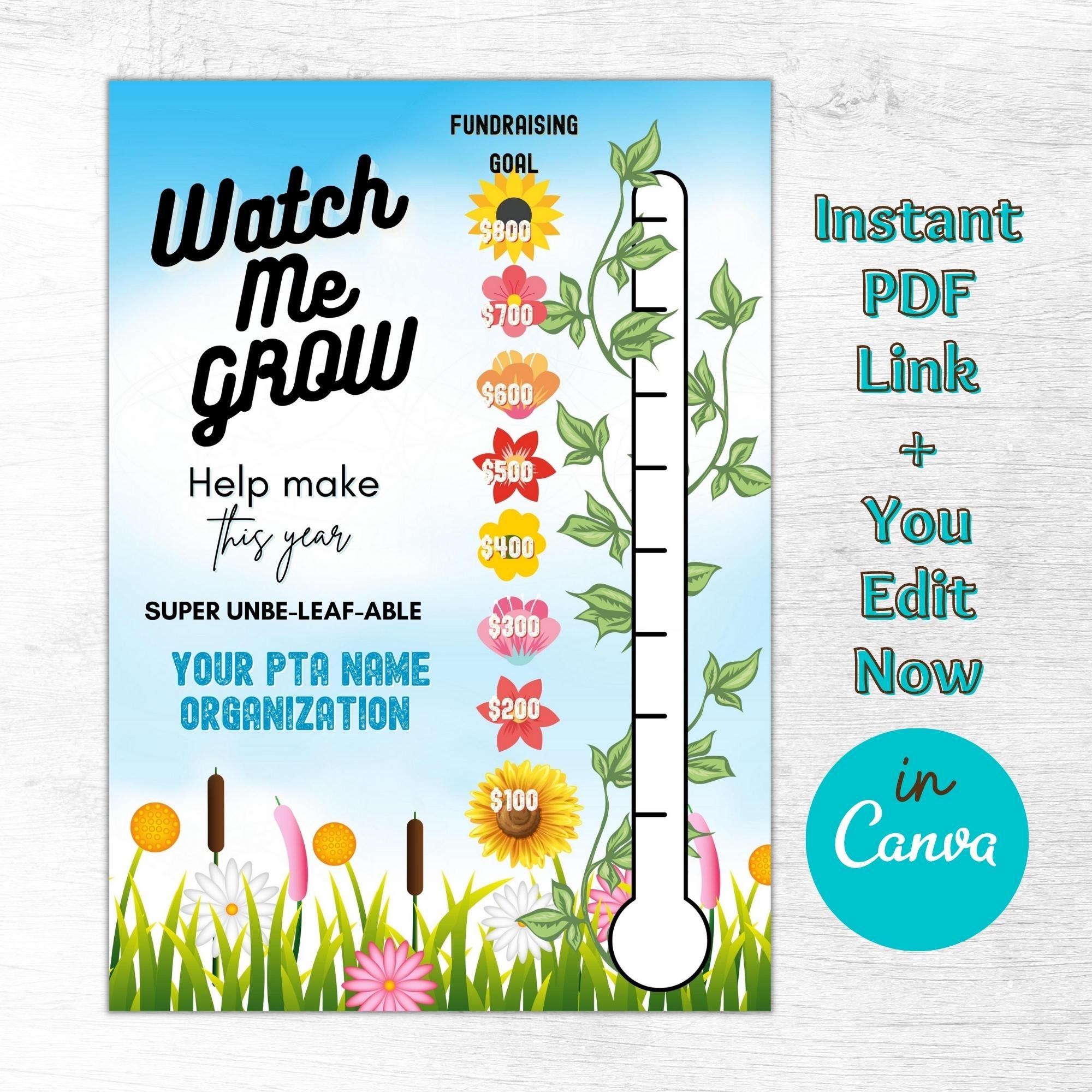 PTA PTO Membership Editable Poster, Thermometer Tracker, Watch Me Grow ...