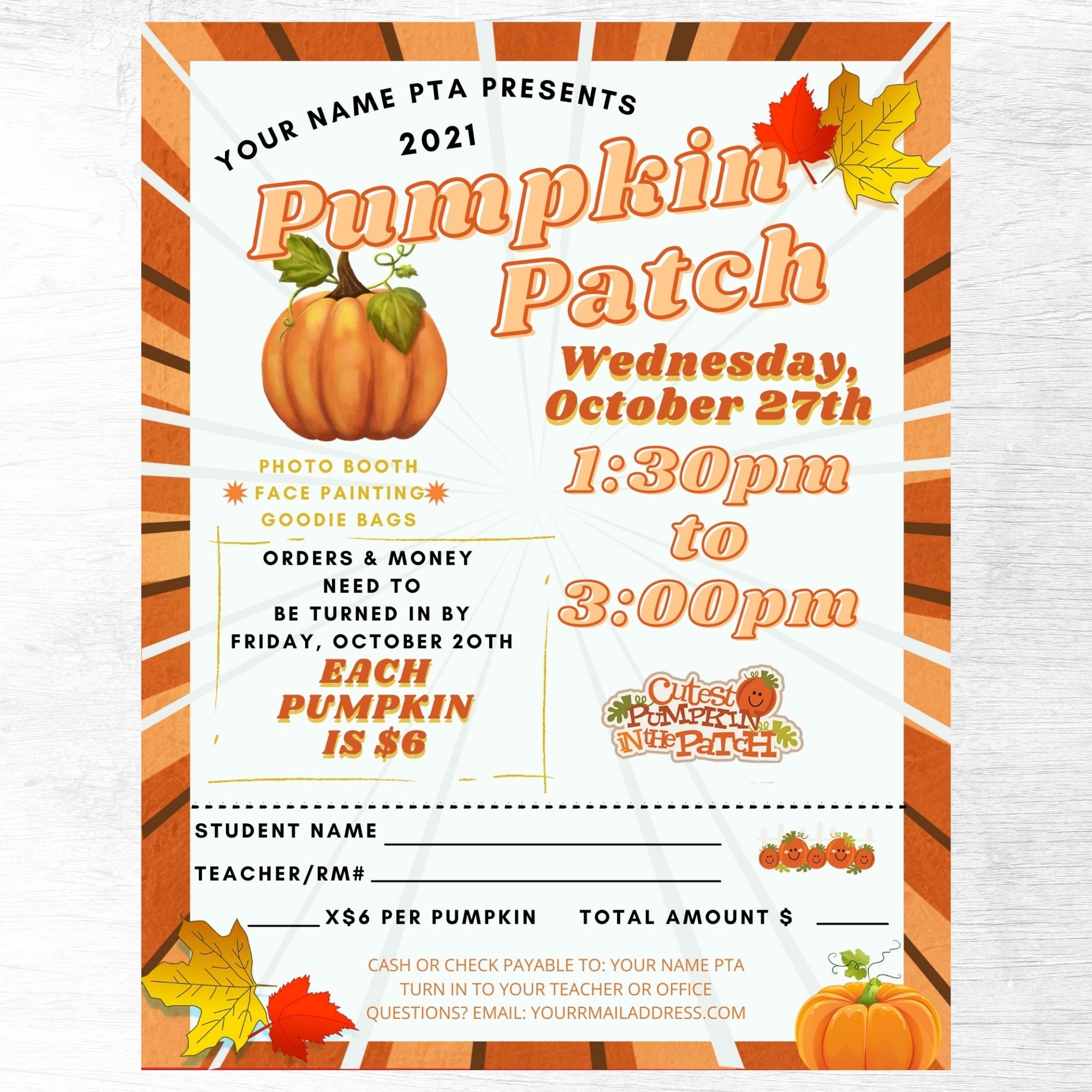 PTA PTO Pumpkin Patch Flyer Editable Form, Harvest Festival Theme Ready ...