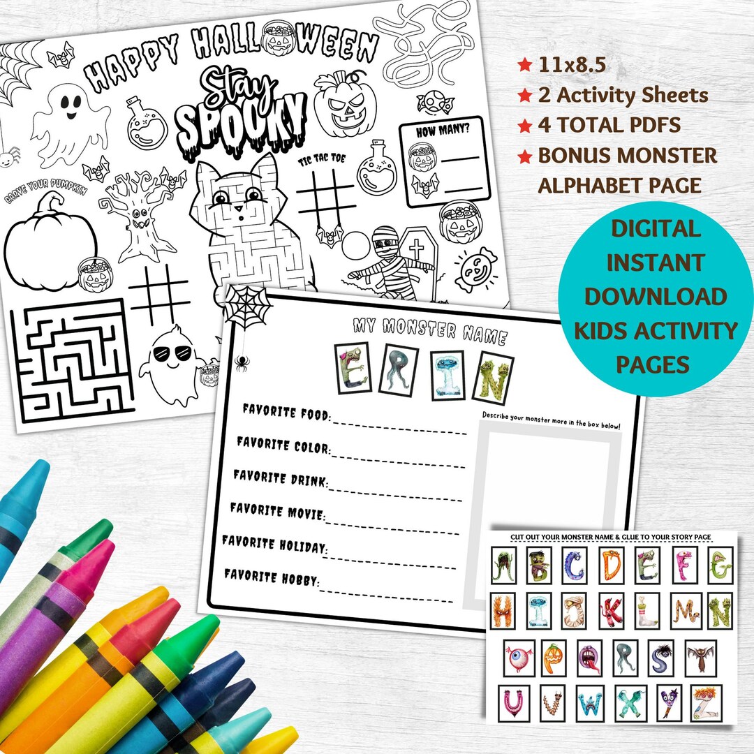Halloween Coloring Activity Printables, Spooky Coloring Placemat ...