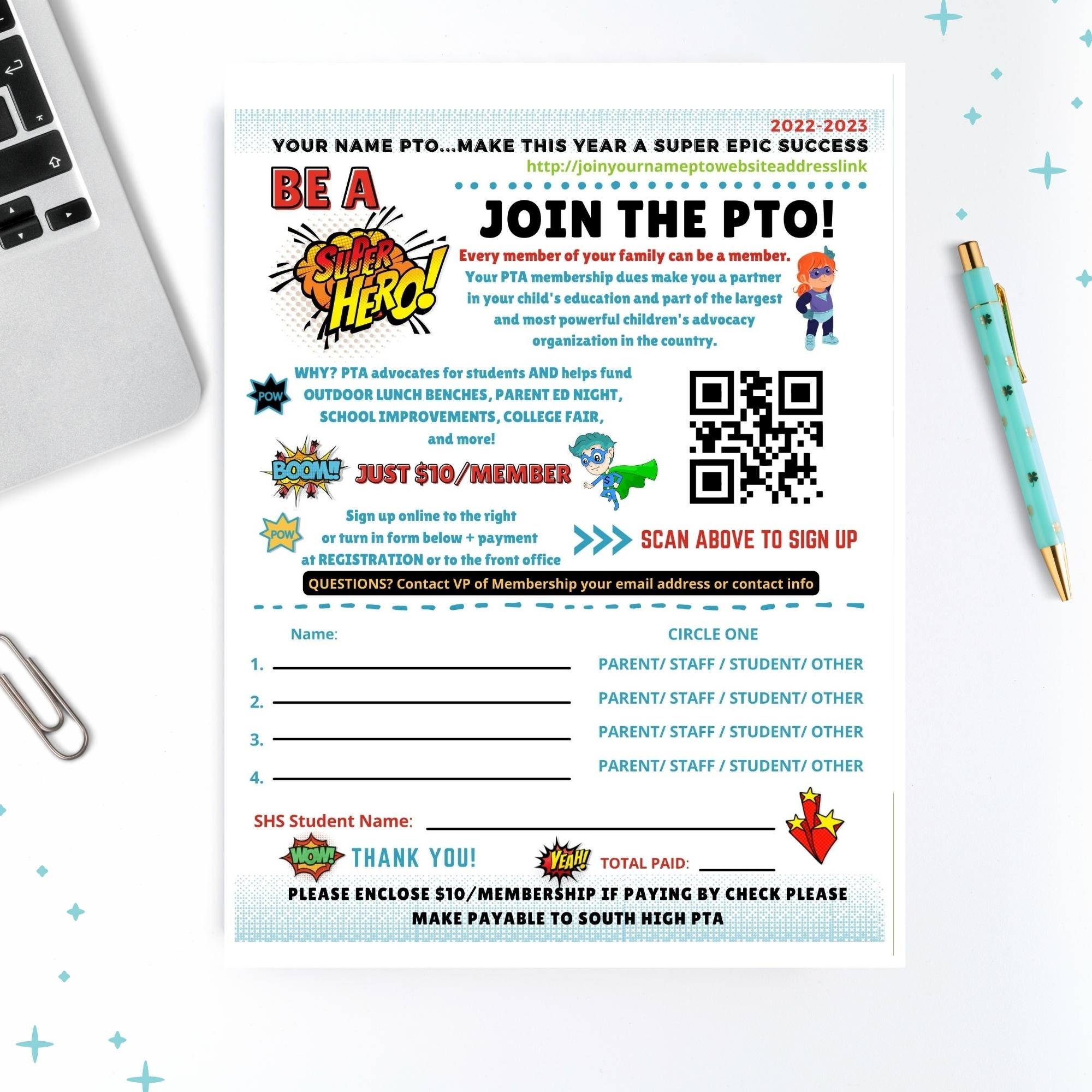 PTO Membership Flyer Editable Form, Super Hero Theme Ready, Printable ...