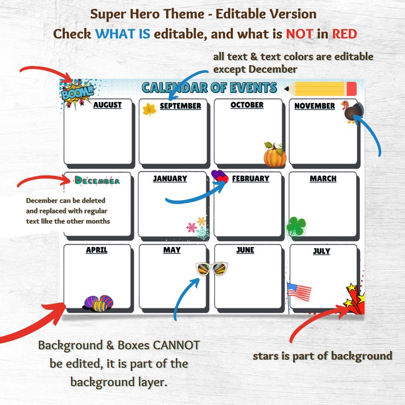 Editable Yearly PTO PTA Printable Calendars, Back to School, Undated ...