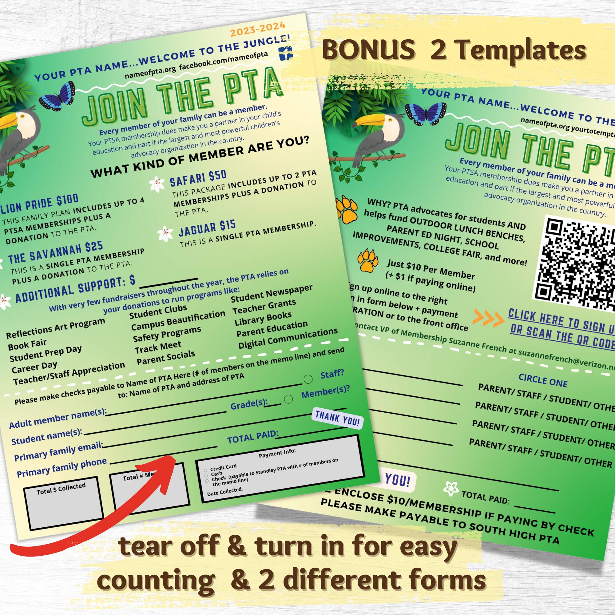 Safari Jungle Theme PTO Membership Flyer Editable PTA Form, Printable ...