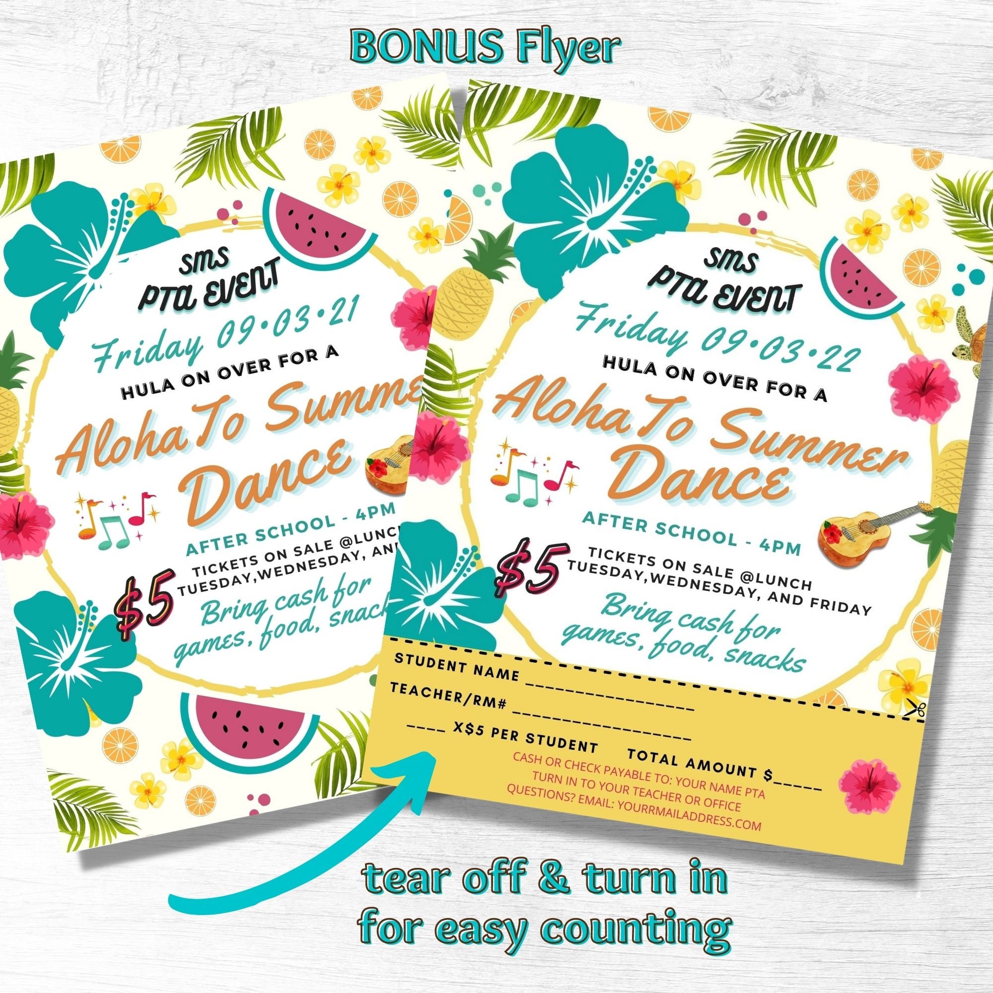PTA PTO School Dance Flyer, Hawaiian Aloha Theme Ready, Printable ...