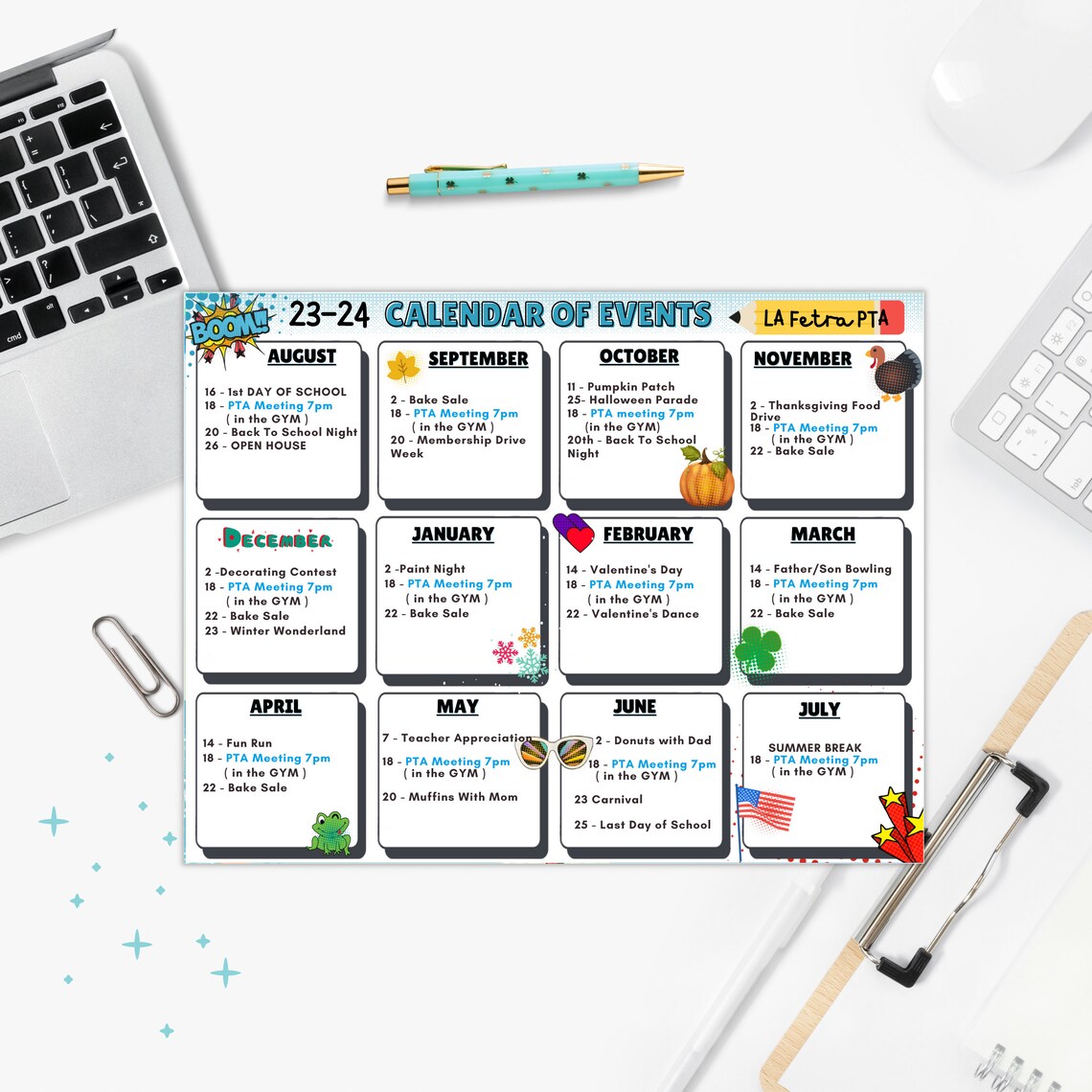 Kids Yearly Calendar Printable, Printable Calendars, Undated School ...