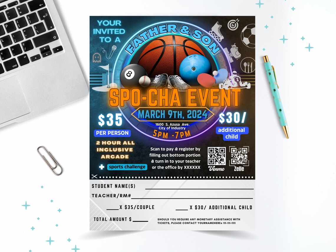 PTA Father Son Editable Invitation, Editable Form, Gamer Boy Sports ...