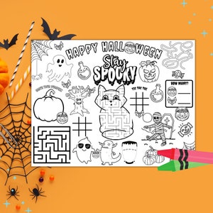 Halloween Coloring Activity Printables, Spooky Coloring Placemat ...