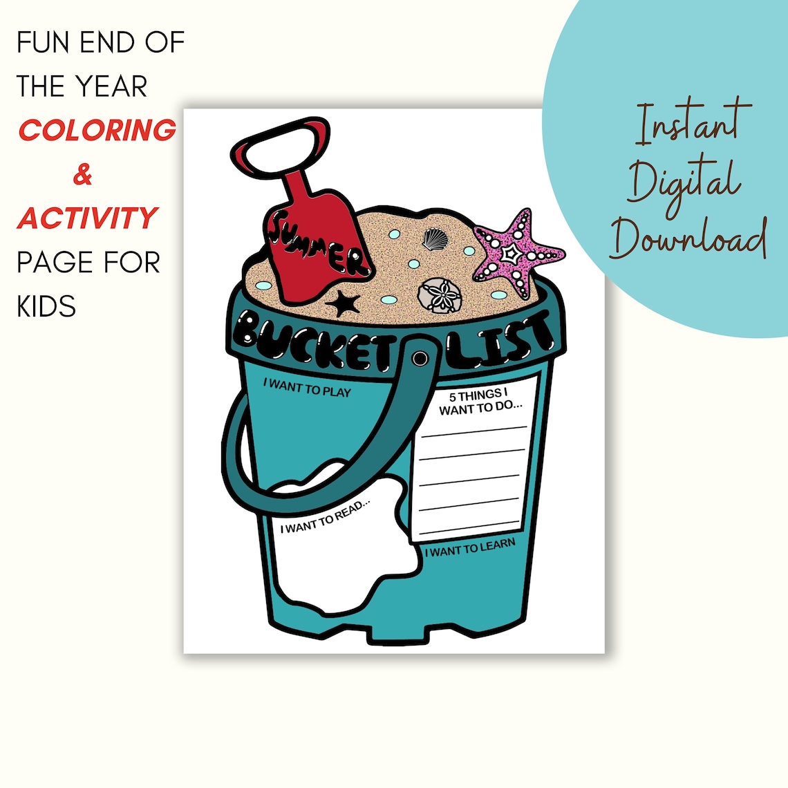 Summer Printable Bucket List & Activity Page Kindergarten Elementary ...