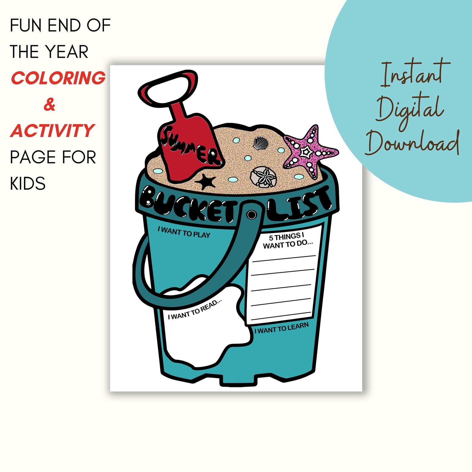 Summer Printable Bucket List & Activity Page Kindergarten Elementary ...