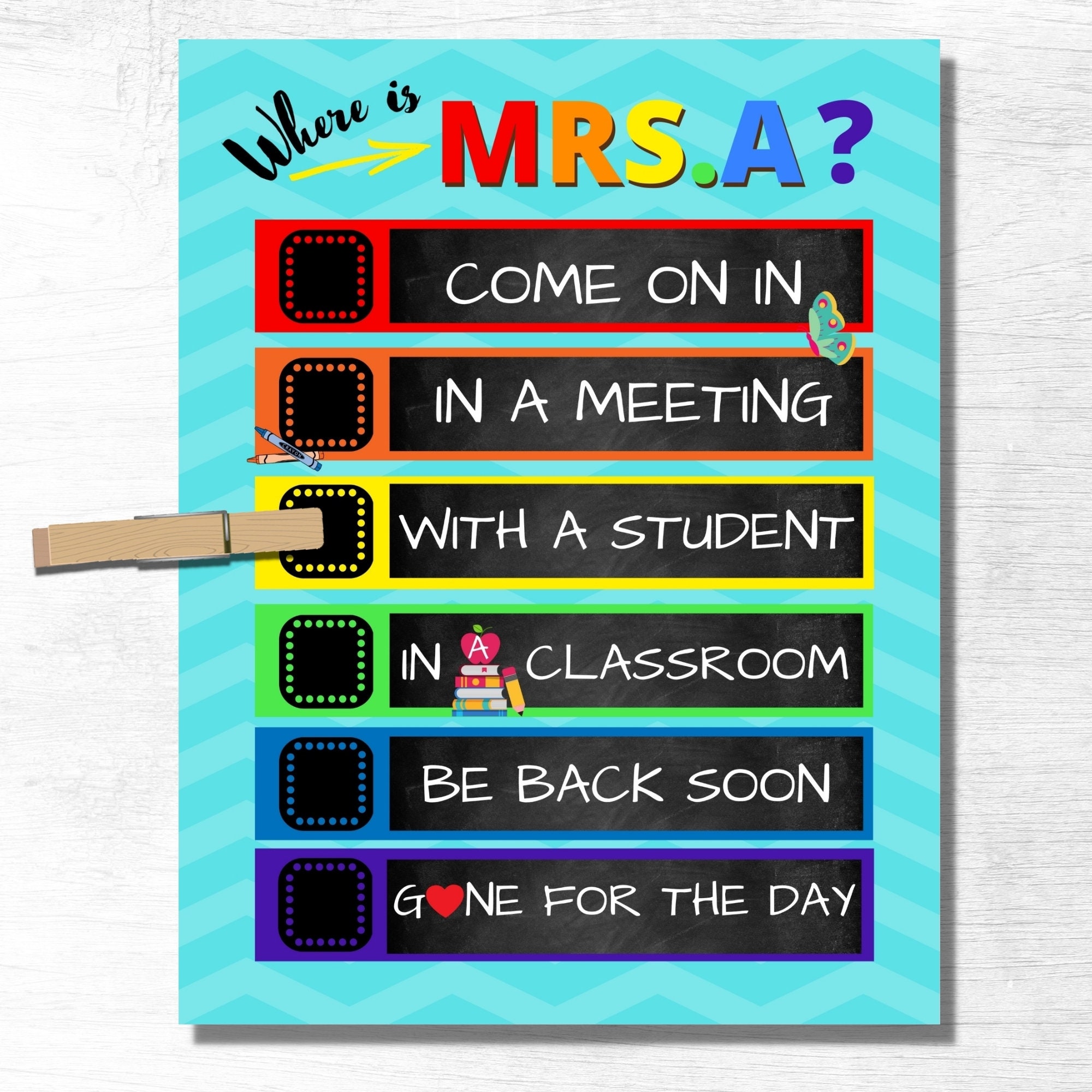 Where is Mrs. A-Z Door Sign Editable Printable With Matching Arrows ...