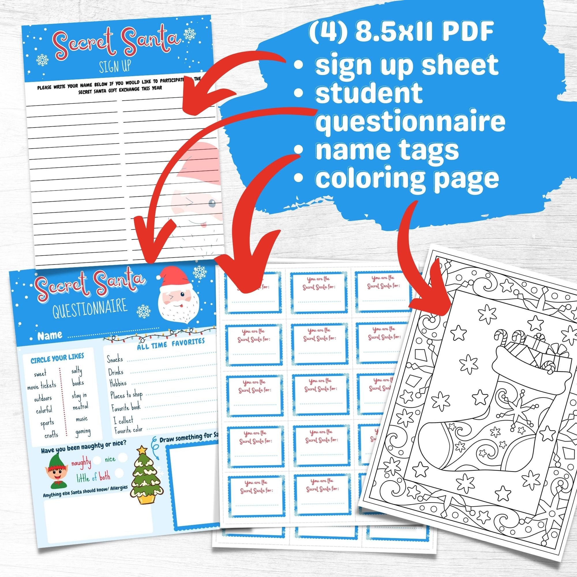 Secret Santa Questionnaire for Kids Printable, Christmas Gift Exchange ...
