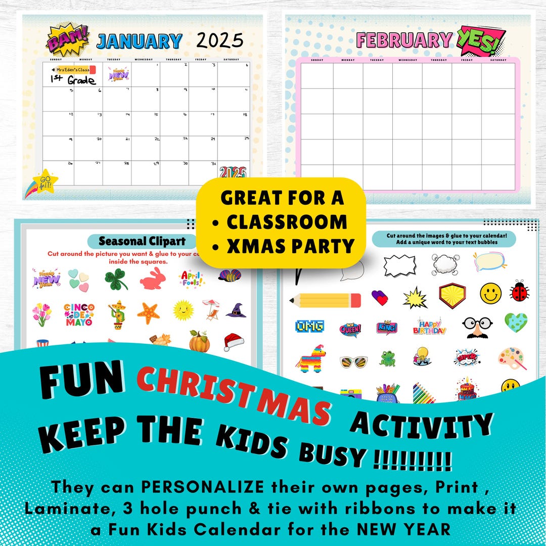 Kids Calendar Printable, Personalized Undated Activity Class Calendars ...