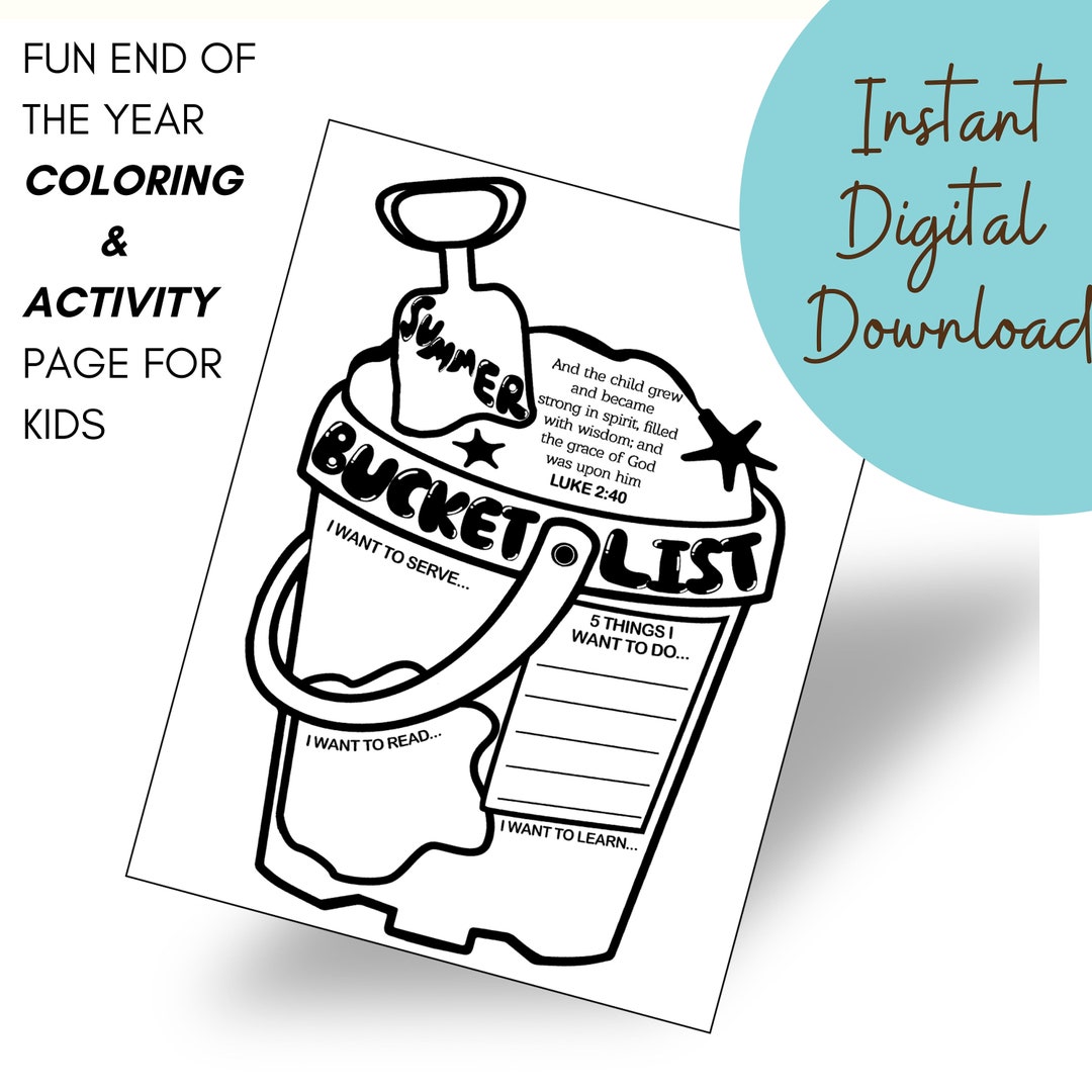 Kids Summer Printable Bucket List & Activity Page With Luke BIBLE Verse ...