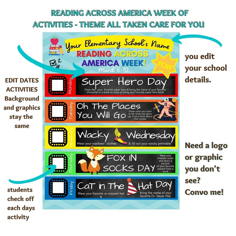 Reading Across America School Spirit Week Activities, Itinerary ...